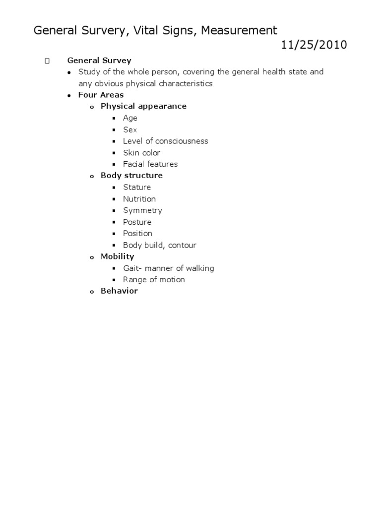 Assessment: General Survey, Measurement, Vital Signs | PDF | Pulse ...