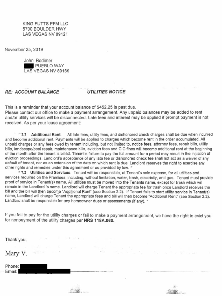 Past Due Utility Notice for Tenant | PDF | Leasehold Estate | Landlord