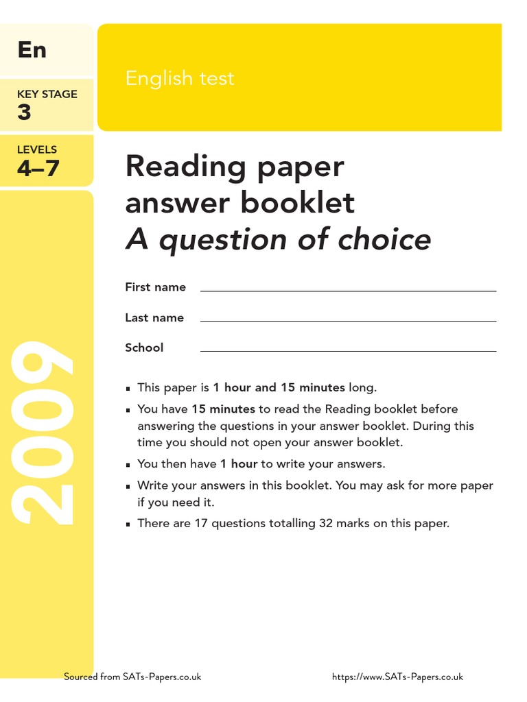 Ks3 English 2009 Reading Answer Booklet | PDF | Fair Trade