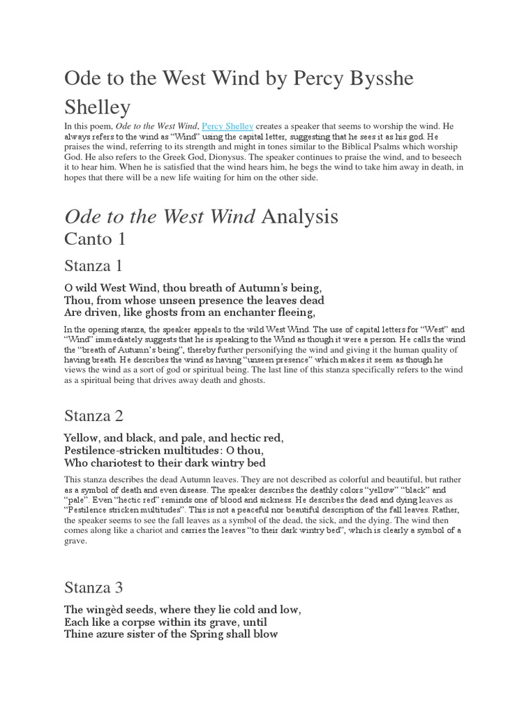 Ode To The West Wind by Percy Bysshe Shelley | PDF