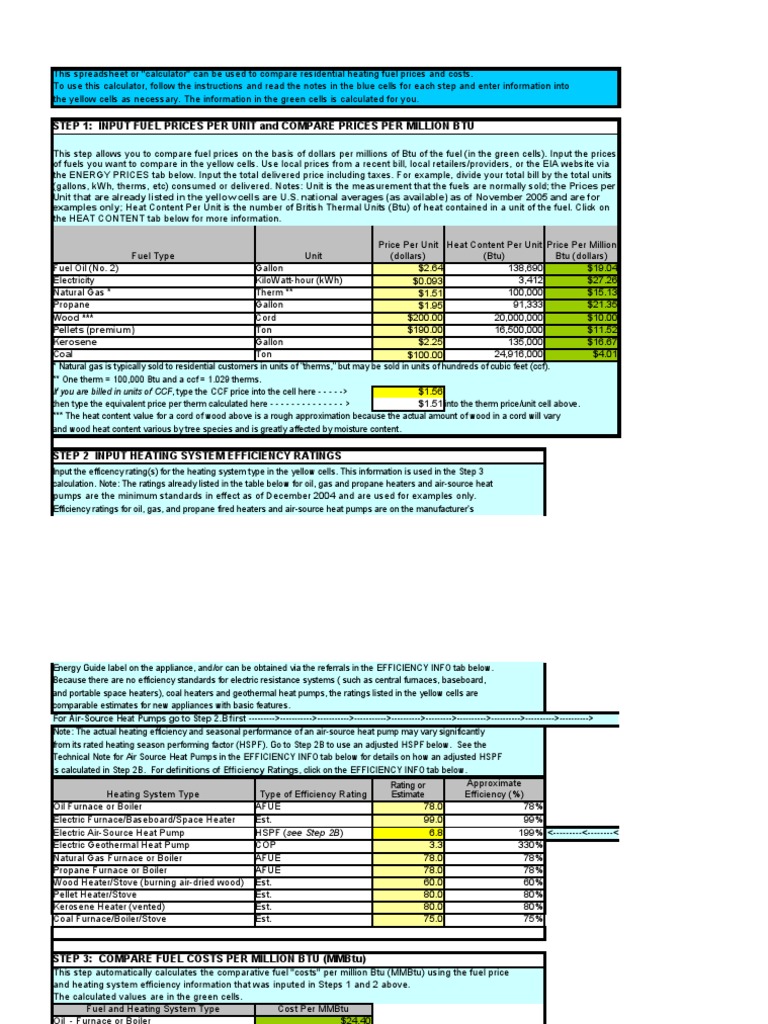 Heating Fuel Cost Comparison Tool | PDF | Hvac | Heat Pump