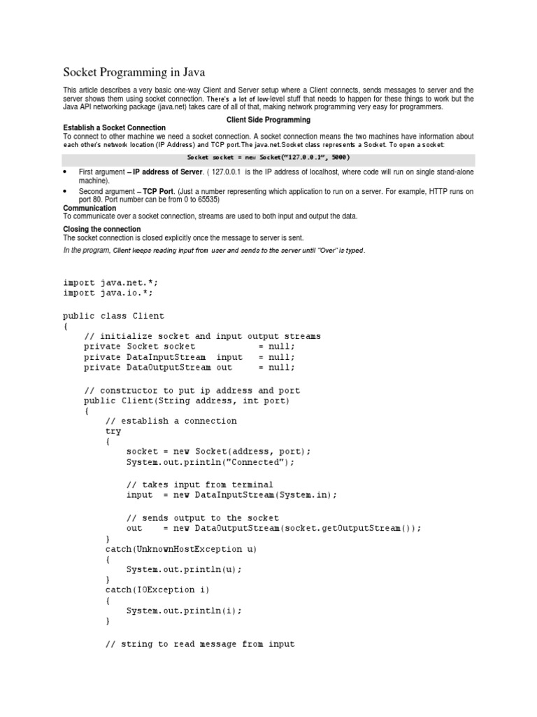 Socket Programming In Java Pdf Network Socket Port Computer Networking