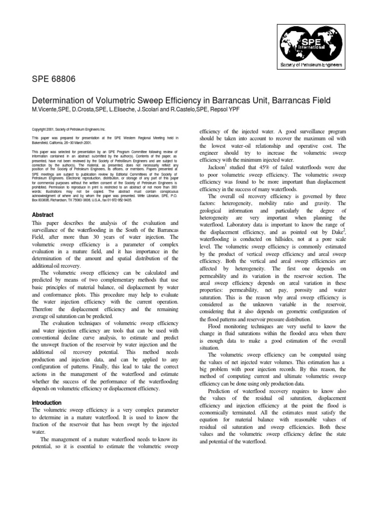 Determination of Volumetric Sweep Efficiency in Barrancas Unit ...
