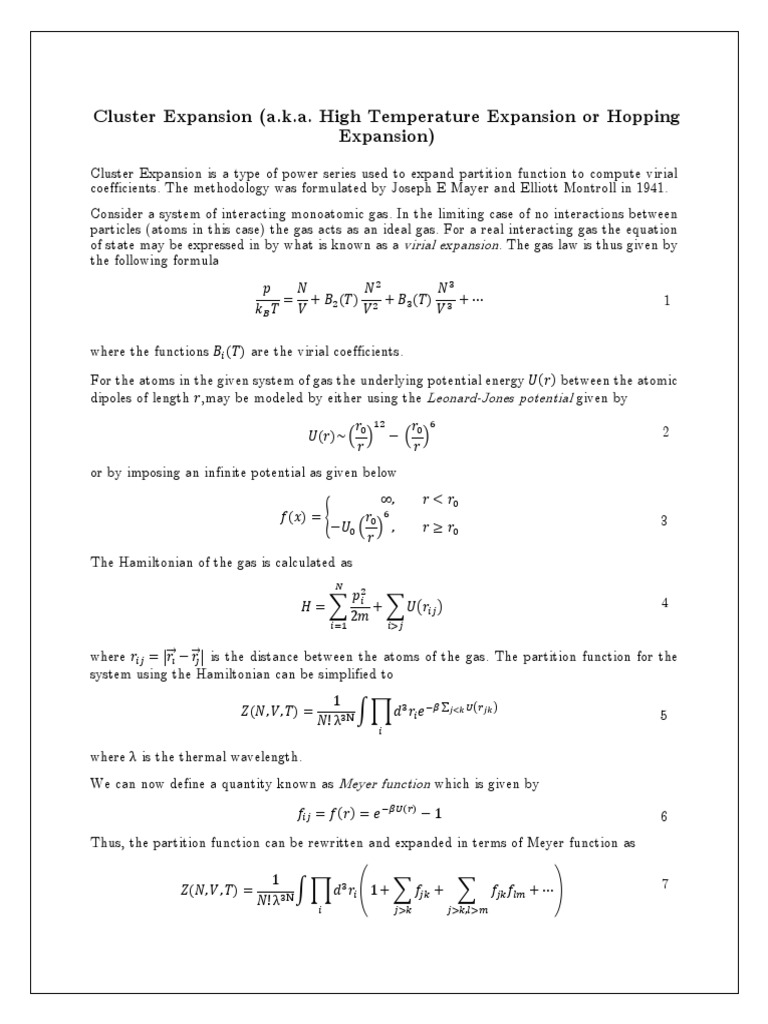 Cluster Expansion | PDF | Hamiltonian (Quantum Mechanics) | Gases