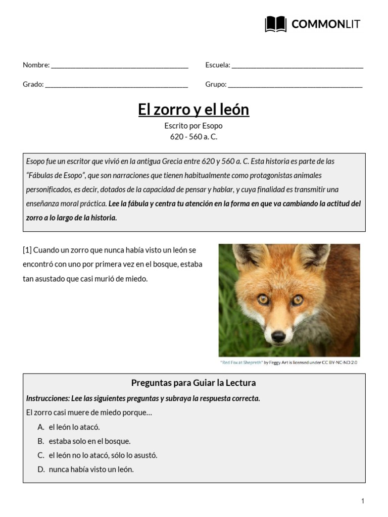 The Fox and The Lion El Zorro y El León - STUDENT | PDF | Esopo | Fábula