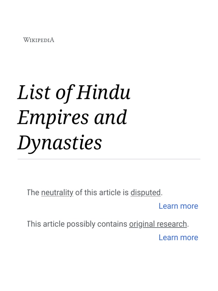 List of Hindu Empires and Dynasties | PDF | South Asia | Languages Of Asia