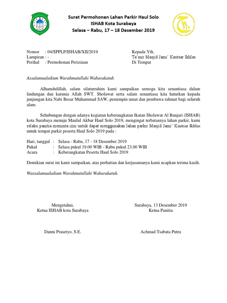 Surat Permohonan Lahan Parkir Fix | PDF