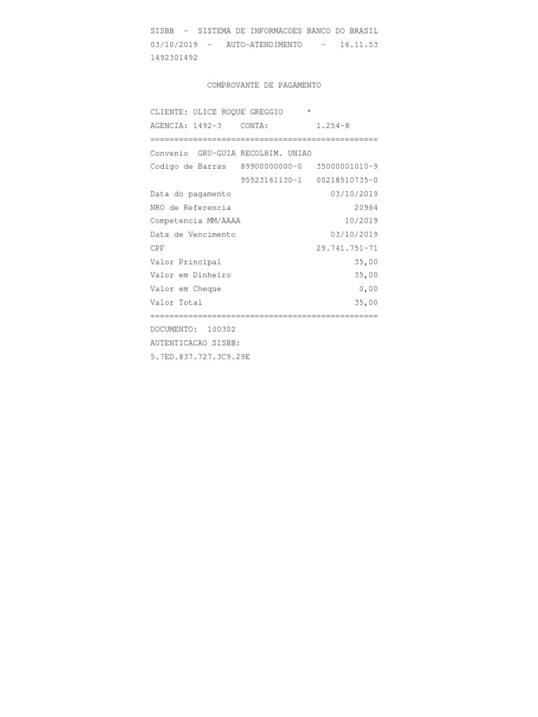 Comprovante Pagamento Gru | PDF