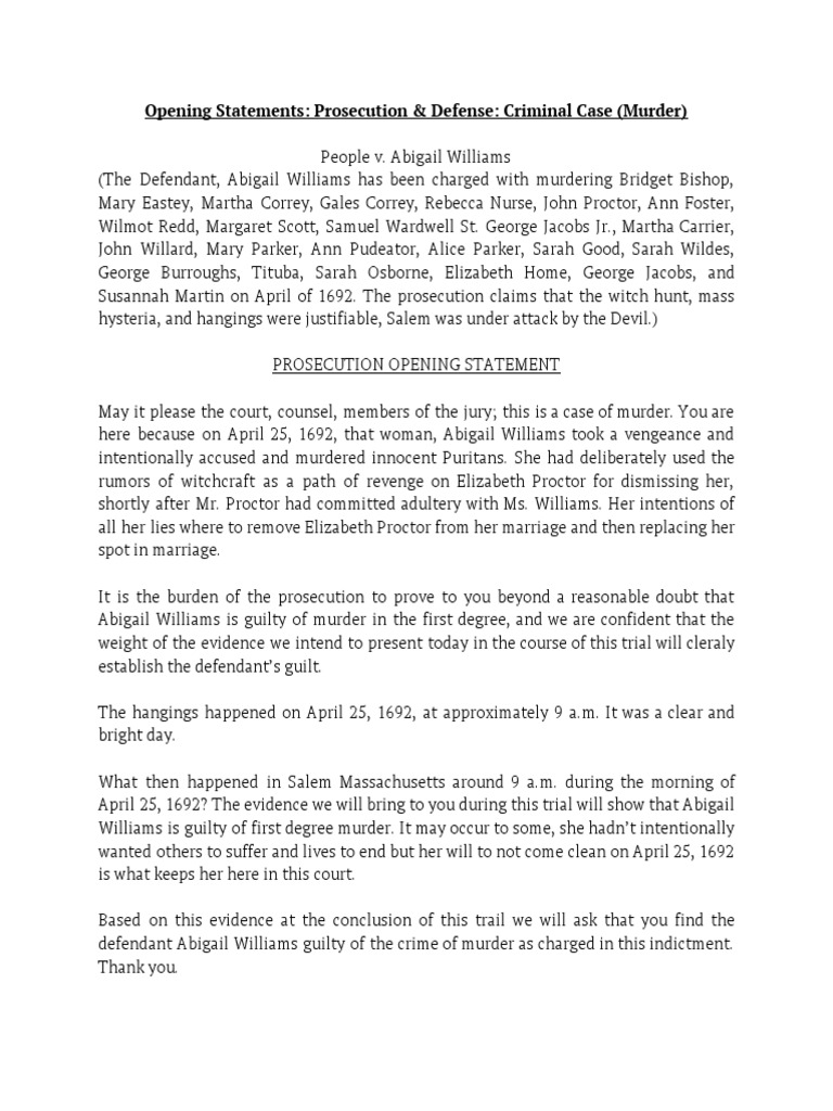 Opening Statement-Prosecution Defense Criminal Case Murder | PDF ...