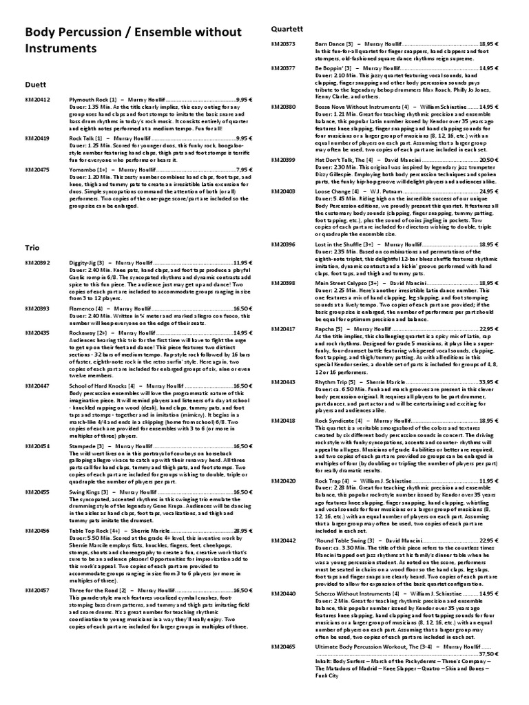 Body Percussion Ensembles PDF | PDF | Drum Kit | Funk