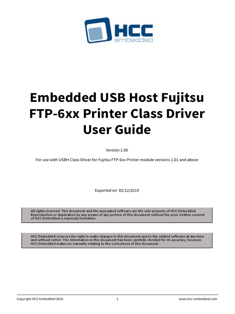 HCC Embedded USB Host Fujitsu FTP 6xx Printer Class Driver User Guide ...