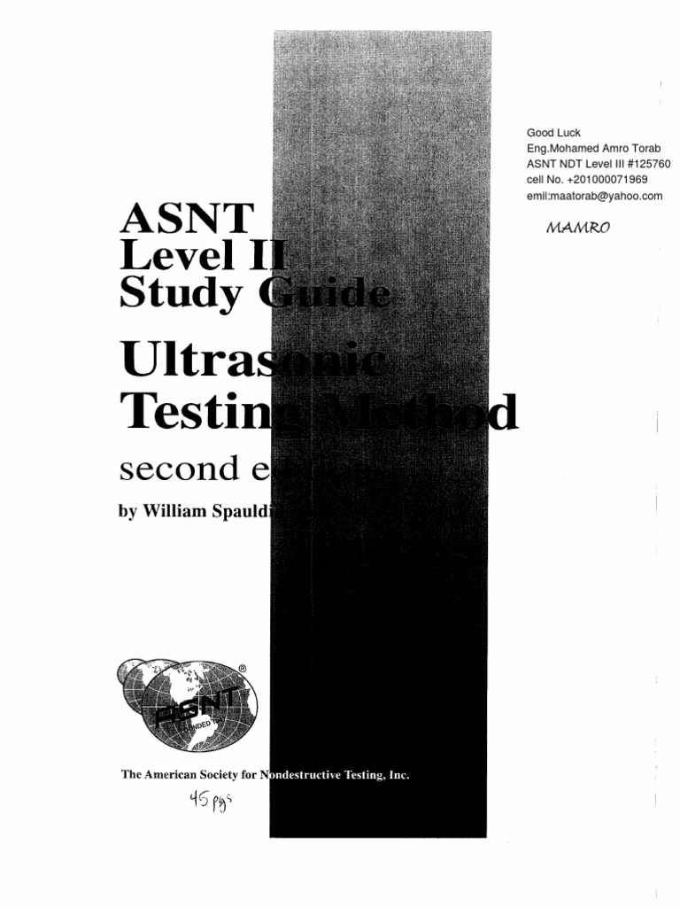 ASNT Level II Study Guide Ultrasonic Testing Method (UT) Second Edition ...