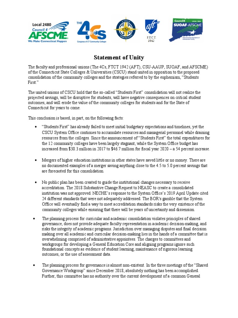 Union Statement of Unity | PDF | Curriculum | Governance