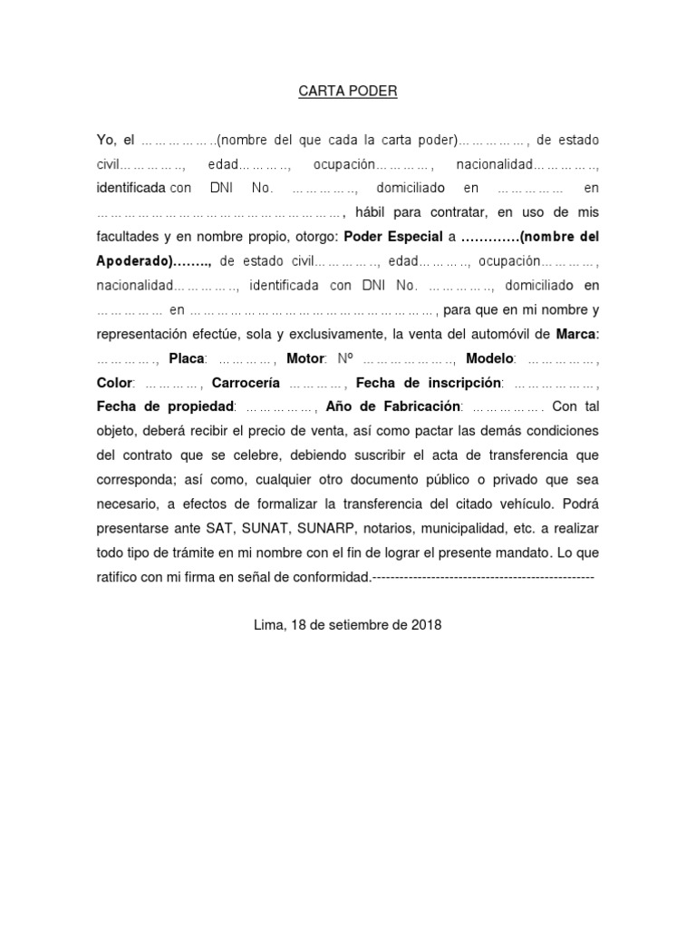 Carta Poder Venta Vehicular | PDF