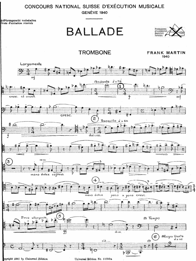 Frank Martin - Ballade For Trombone Og Orkester (Trombone) | PDF