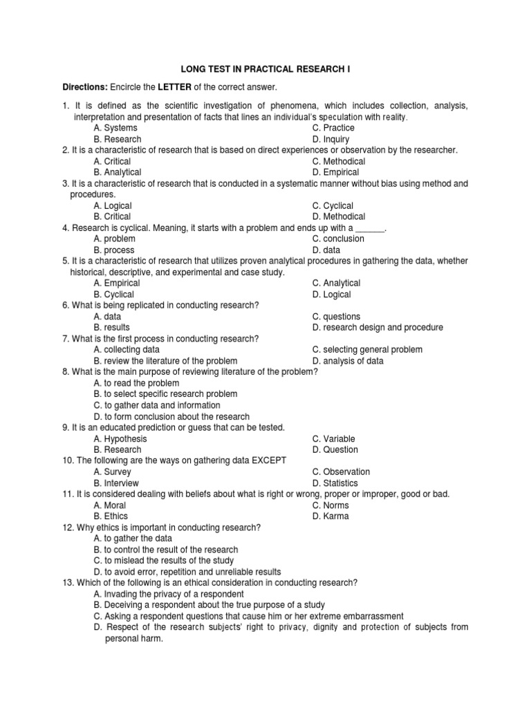 Long Test in Practical Research I | PDF | Data Analysis | Scientific Method