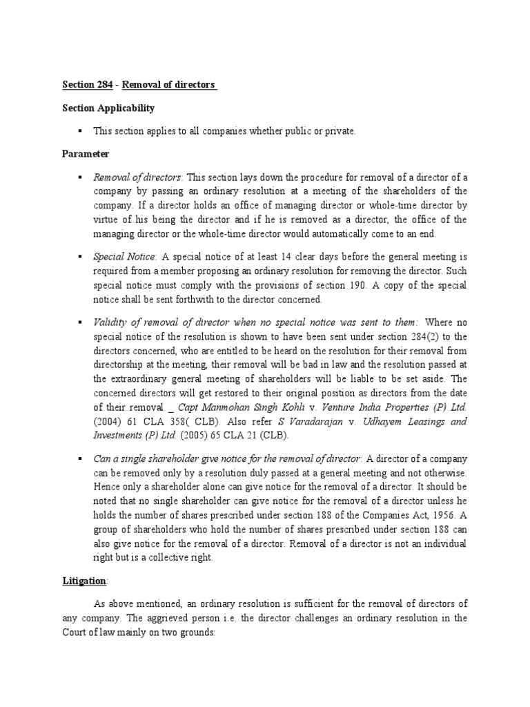 Removal of Directors | PDF | Judgment (Law) | Lawsuit