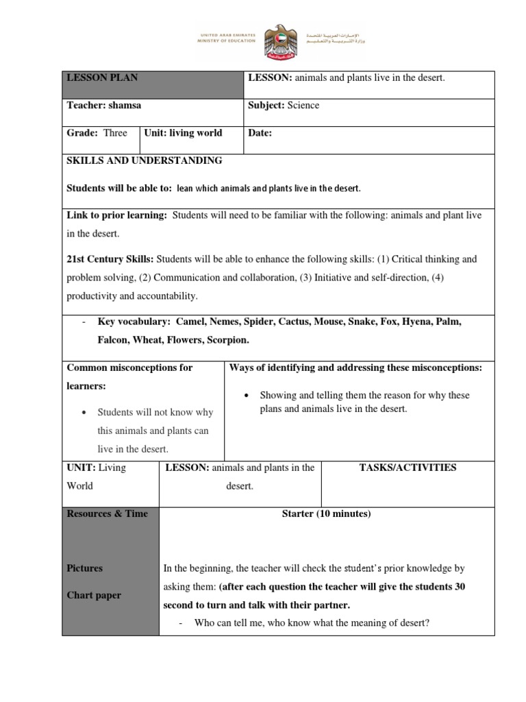 Animals and Plant in The Desert | PDF | Lesson Plan | Educational ...