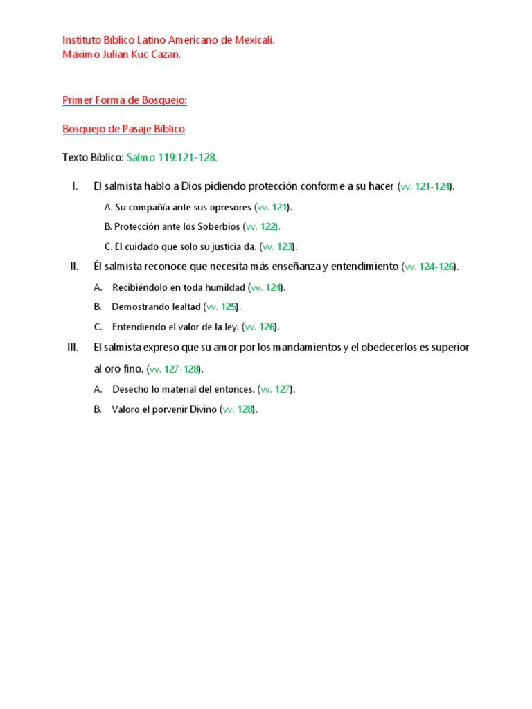 Primer Forma de Bosquejo - Salmo 119.129-136 | PDF