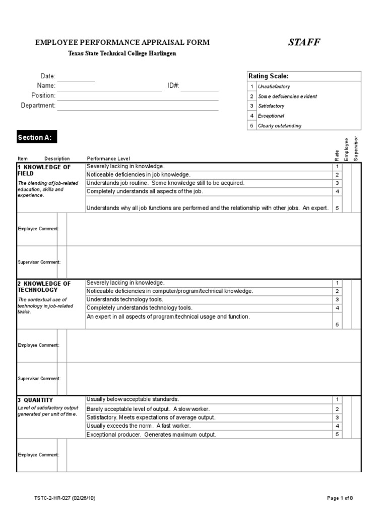 Employee Performance Appraisalform Template | Performance Appraisal ...