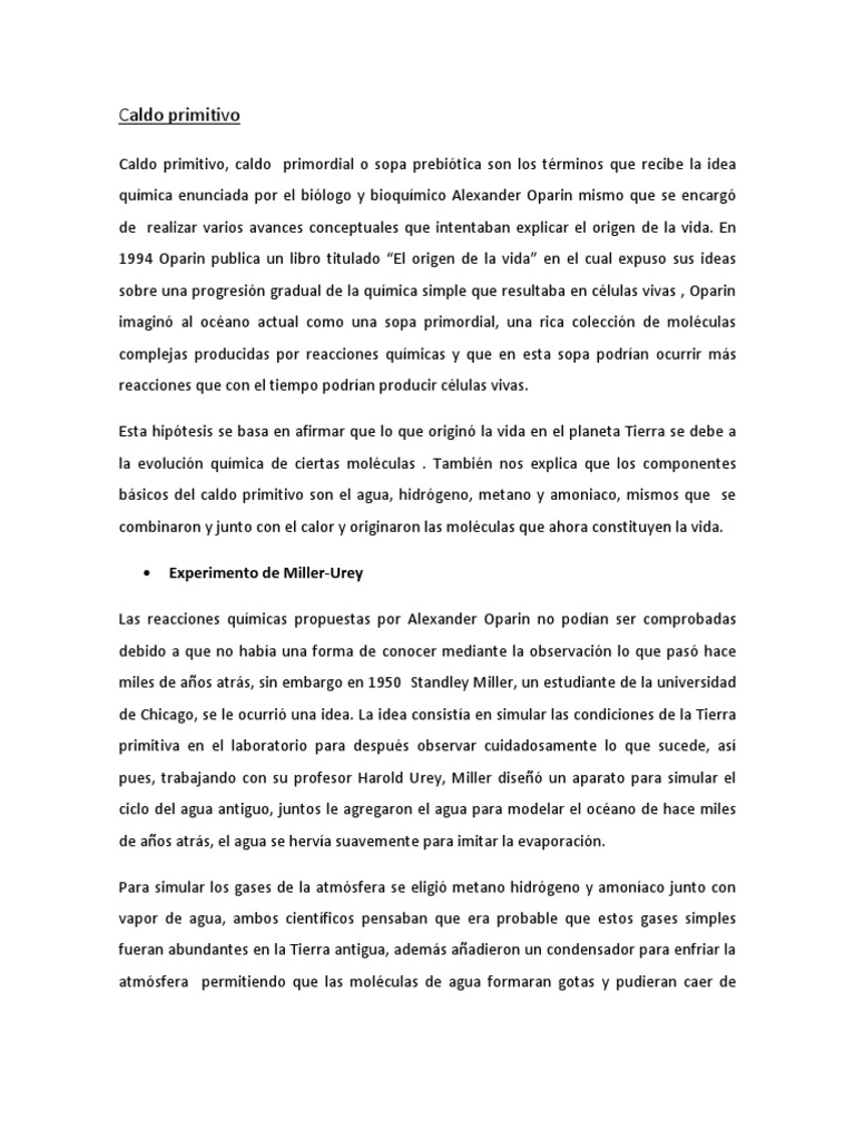 Caldo Primitivo | PDF | Abiogénesis | Vida