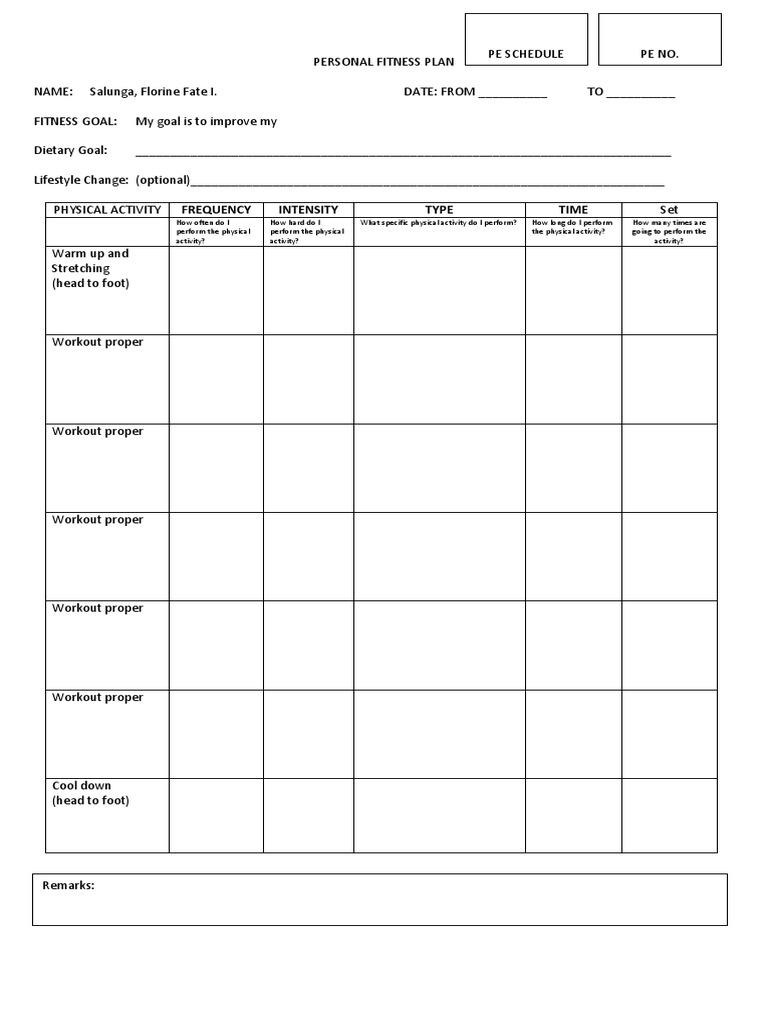 A Personal Fitness Plan: Improving Fitness Goals Through Diet, Exercise ...