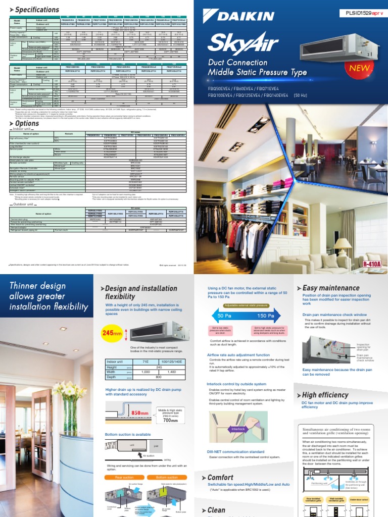 Specifications for a Range of Daikin Indoor and Outdoor Air ...