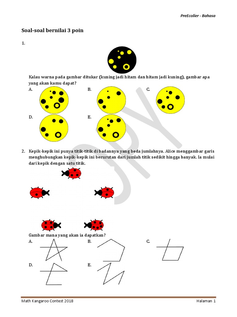 Pre-Ecolier Bahasa Kangaroo 2018 | PDF