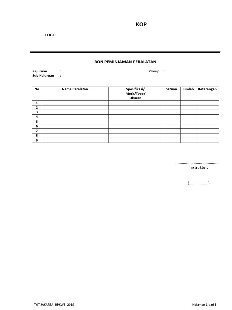 Bon Peminjaman Alat | PDF | Bisnis | Komputer