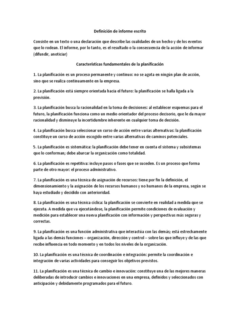 Definición de Informe Escrito | PDF | Planificación | Conceptos ...