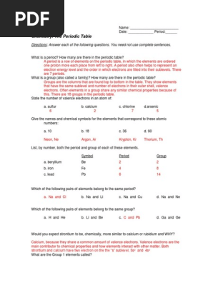 Worksheet Periodic Trends Answer Key