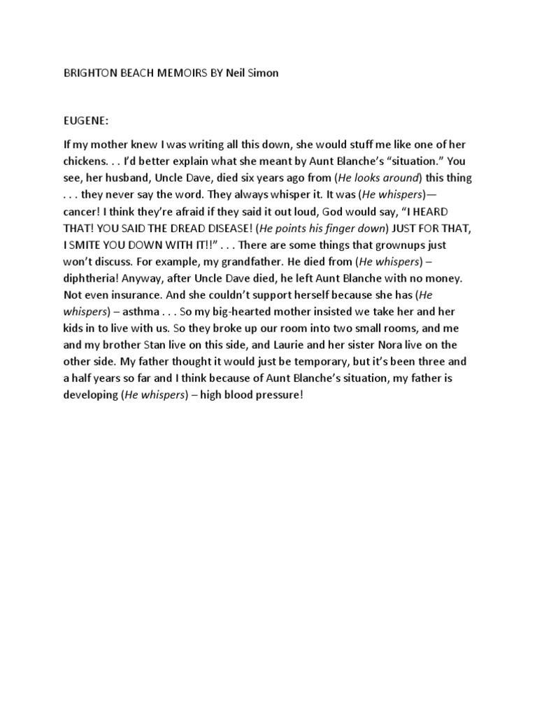 Eugene's Monologue on Family Struggles | PDF