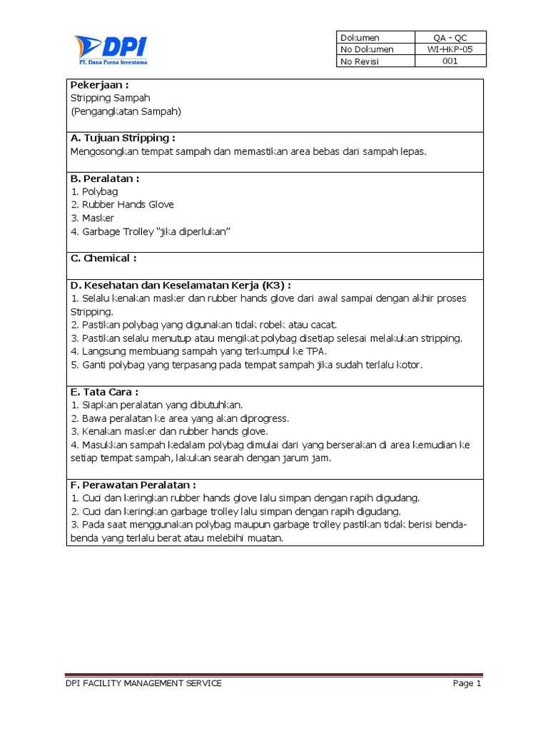 Work Instruction Basic Housekeeping | PDF