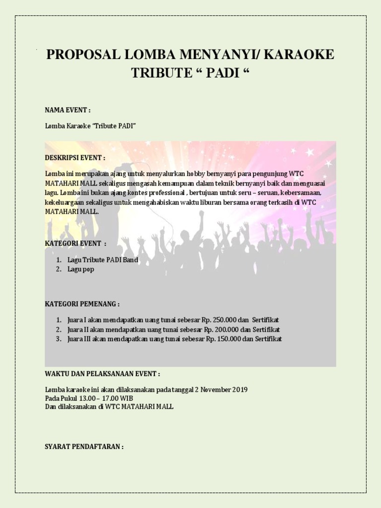 Proposal Lomba Karaoke Di WTC | PDF | Bisnis | Griya & Taman