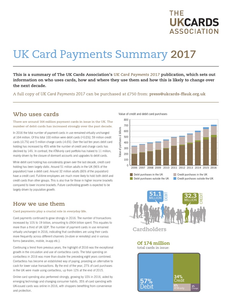Uk Card Payments 2017 Summary Final Pdf Pdf Credit Card Debit Card