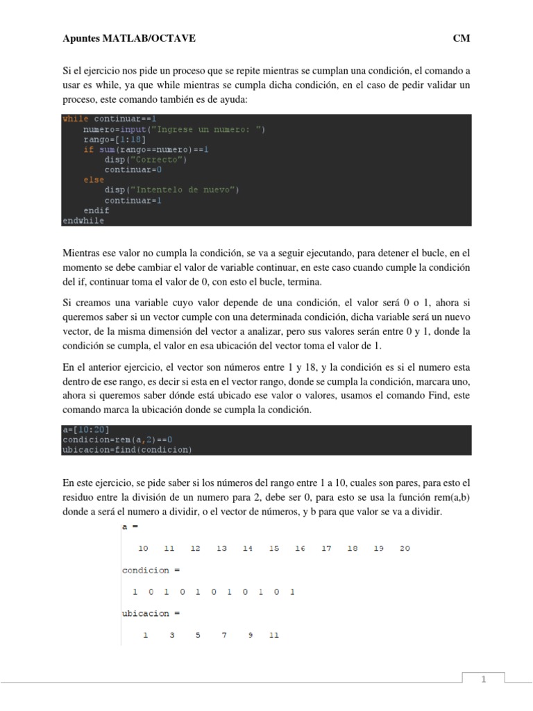 Apuntes Matlab PDF | PDF | Estructura de datos de matriz | Matriz ...