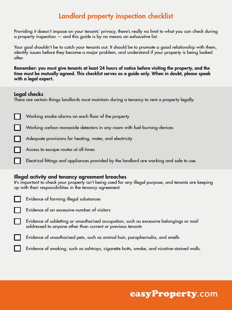Landlord Property Inspection Checklist | PDF | Leasehold Estate | Landlord