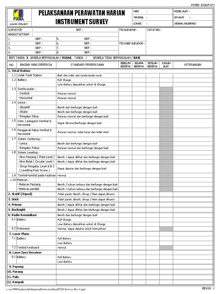 Formulir P2H Alat Survey Tambang | PDF