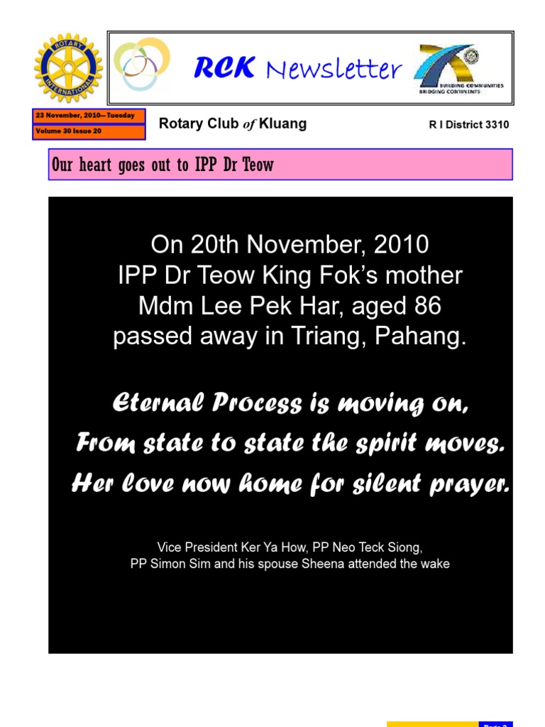 RCK Newsletter Volume 30 Issue 20 | PDF | Clubs And Societies | Leisure