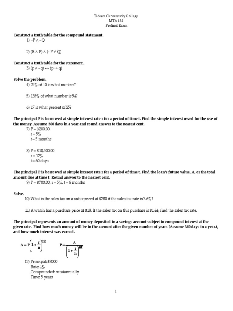 MTH 154-Preview - Final Exam | PDF | Interest | Economies