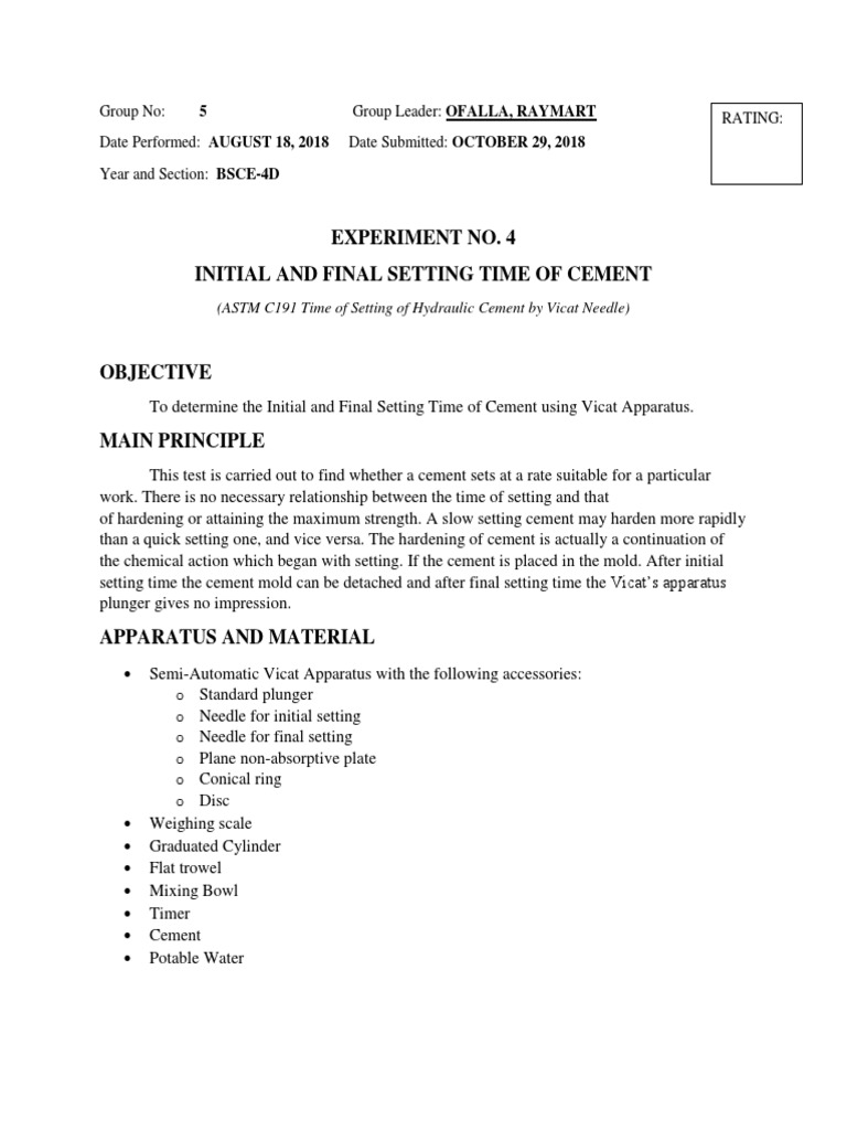 Group 3b Setting Time of Cement | PDF | Cement | Economic Sectors