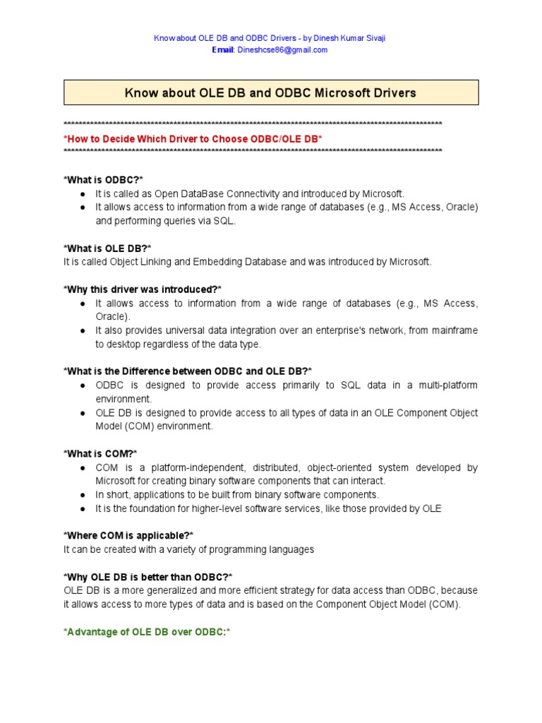Know About OLE DB and ODBC Drivers | PDF | Microsoft Access | Data ...