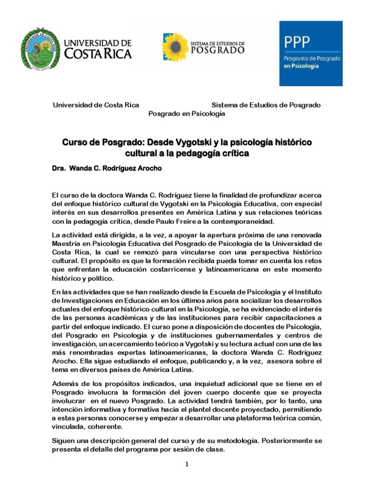 Programa Curso Vygotski. Wanda Rodríguez Arocho | PDF | Psicología ...