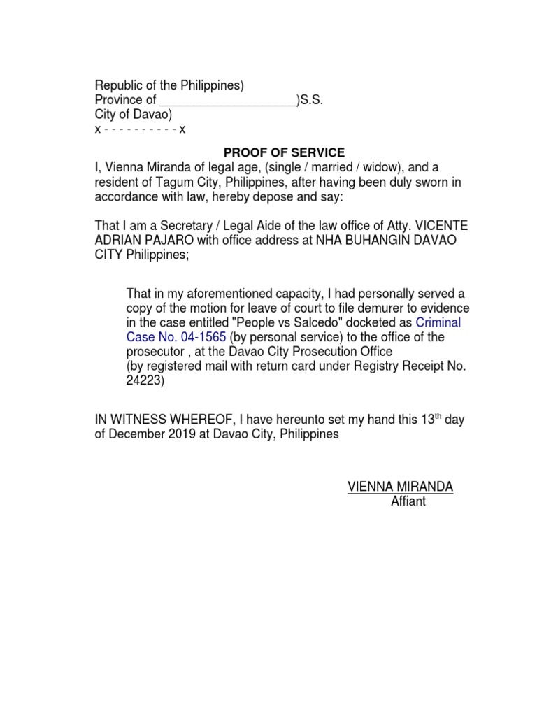 Proof of Service SAMPLE | PDF