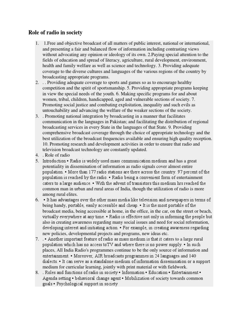 Role of Radio in Society | PDF | Mass Media | Radio