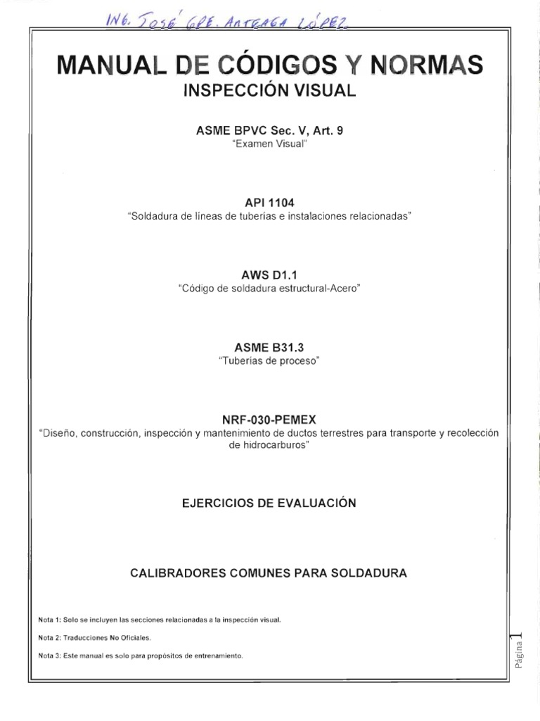 Manual de Codigos y Normas Inspeccion Visual | PDF