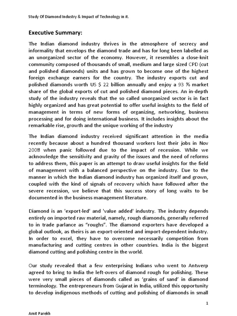 Executive Summary:: Study of Diamond Industry & Impact of Technology in ...