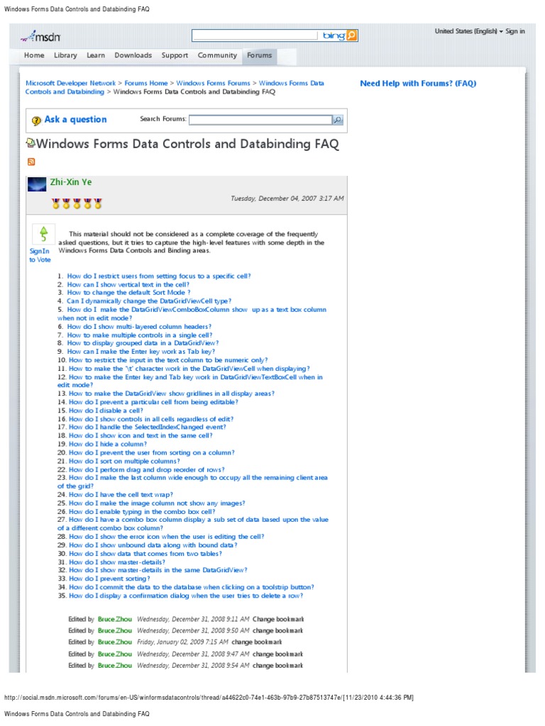 Windows Forms Data Controls and Data Binding FAQ | Download Free PDF ...