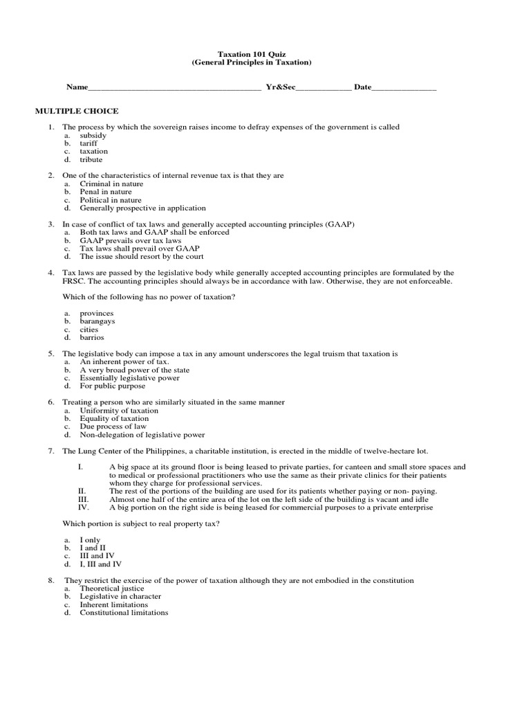 Tax Quiz 101 | PDF | Bill (Law) | Taxes