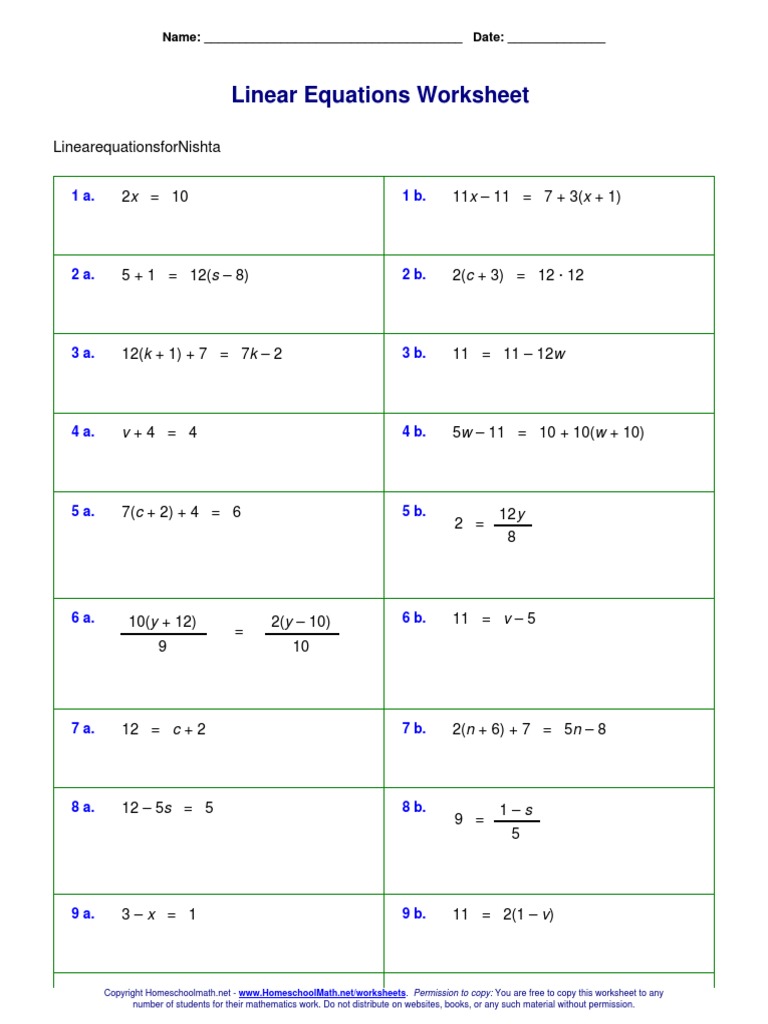 Linear - Equations - Worksheet 8 Class | PDF | Copyright Law | Law